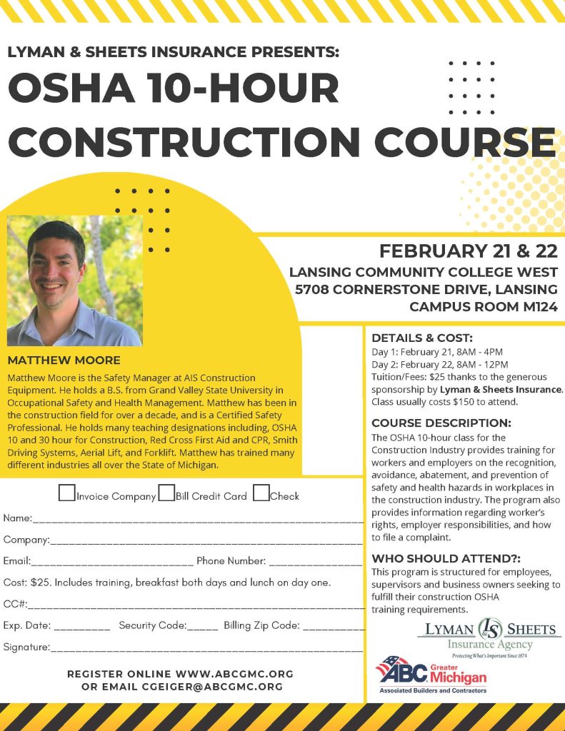 OSHA Construction Course (SOLD OUT) | ABC Greater MI Chapter